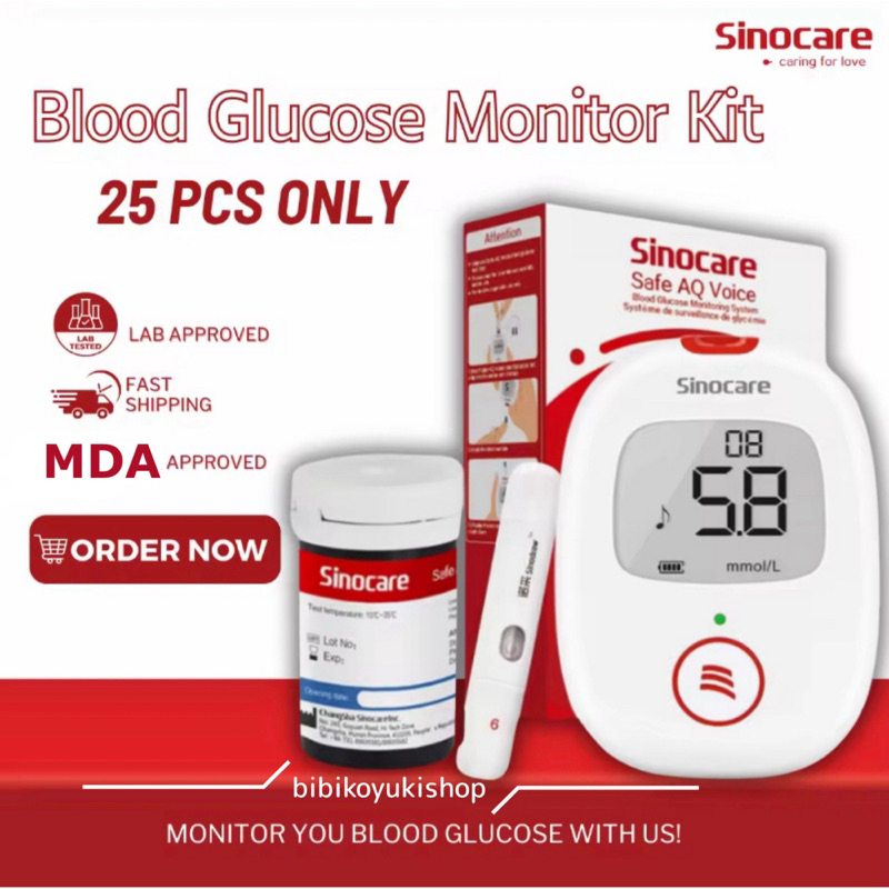 Sinocare Safe-AQ-Voice Glucometer with 25pcs Blood Glucose Test Strips ...