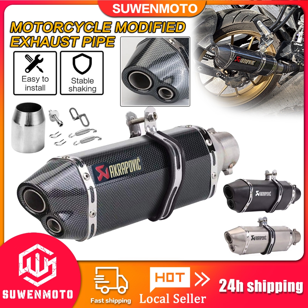 38-51mm Motorcycle Exhaust Muffler Pipe Double-outlet Carbon Fibre Design dual tip r25 mt25 mt15 ...