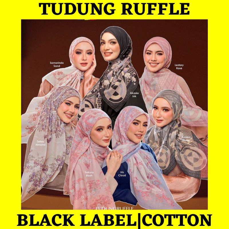 🔥KOLEKSI TV3🔥TUDUNG RUFFLE BLACK LABEL SERIES BAWAL PRINTED COTTON ...