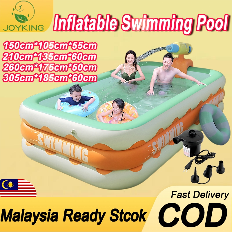 Rectangular Inflatable Swimming Pool 3 Rings Kids Swimming Pool Kolam ...