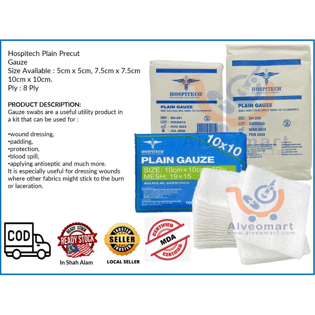 Hospitech Plain Precut Gauze Size 5x5, 7.5x7.5, 10x10cm 8ply | Shopee ...