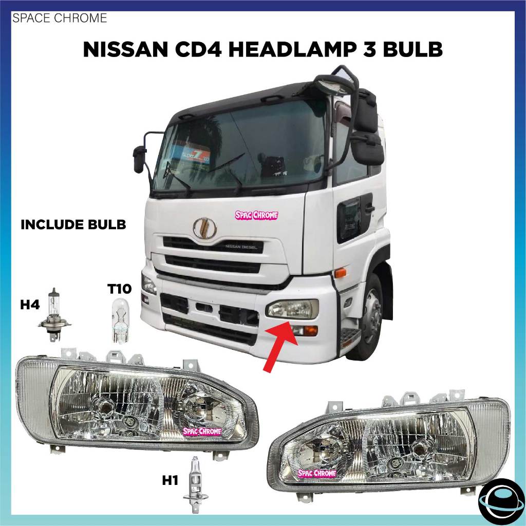 NISSAN CD4 QUON HEADLAMP 3BULB LAMPU BESAR KRISTAL HIGH QUALITY ...