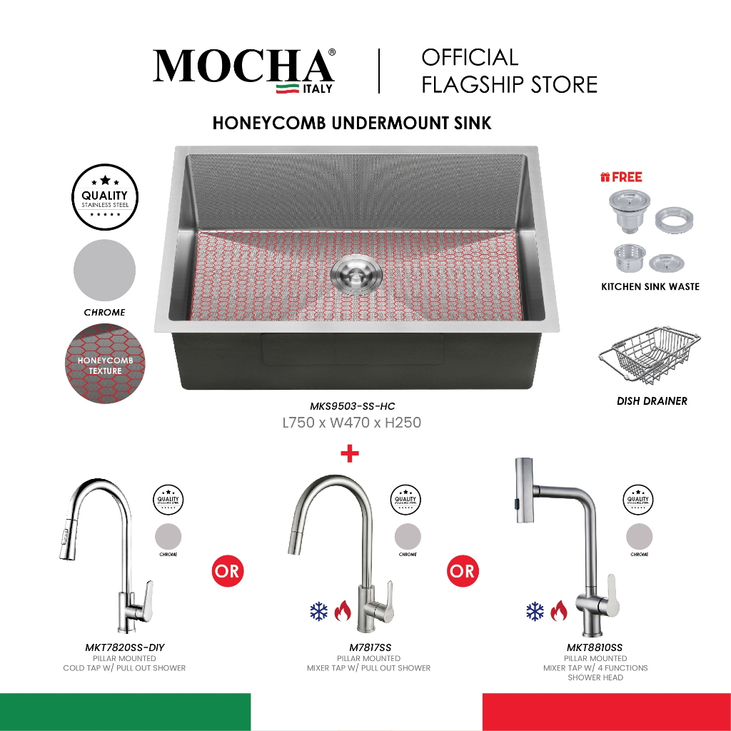 MOCHA 75CM Honeycomb Kitchen Sink Stainless Steel 304 Material With ...
