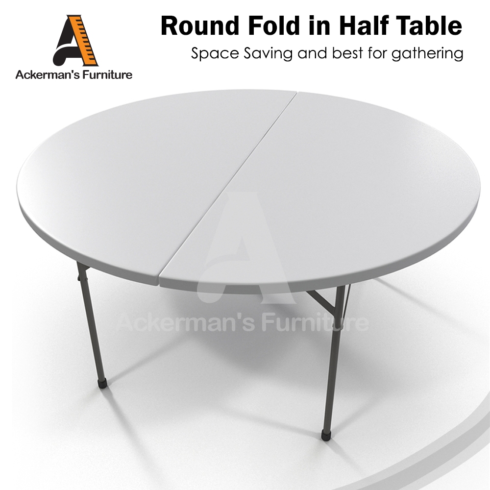 ACKERMAN 4ft/5ft Round Fold in Half Table Folding Table Dining Buffet ...