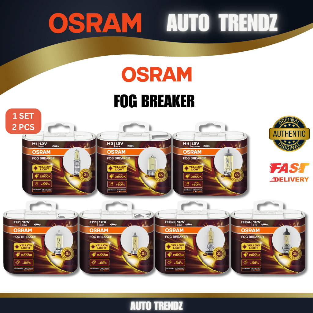 OSRAM Fog Breaker | Halogen Bulb | 1 SET (2 PCS) | All Sizes | 100% ...