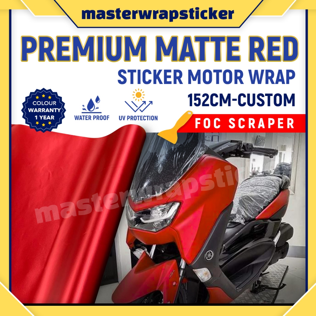 NEW SATIN MATTE RED STICKER MOTOR(152CM-90CM)stiker moto MERAH vinyl ...