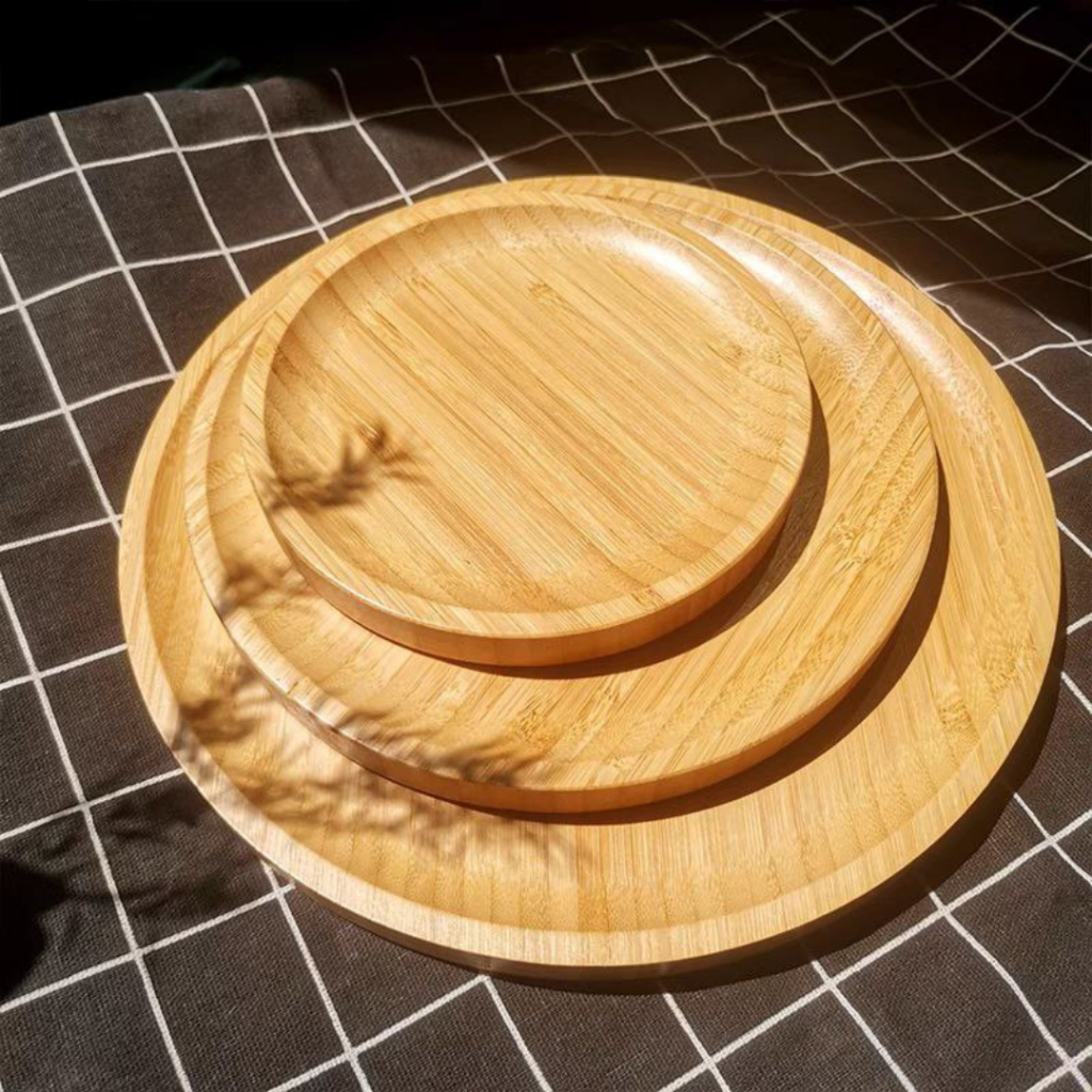 PIRING DULANG KAYU BULAT 3 SIZE , SERVING WOODEN PLATE FOOD TRAY TEA ...
