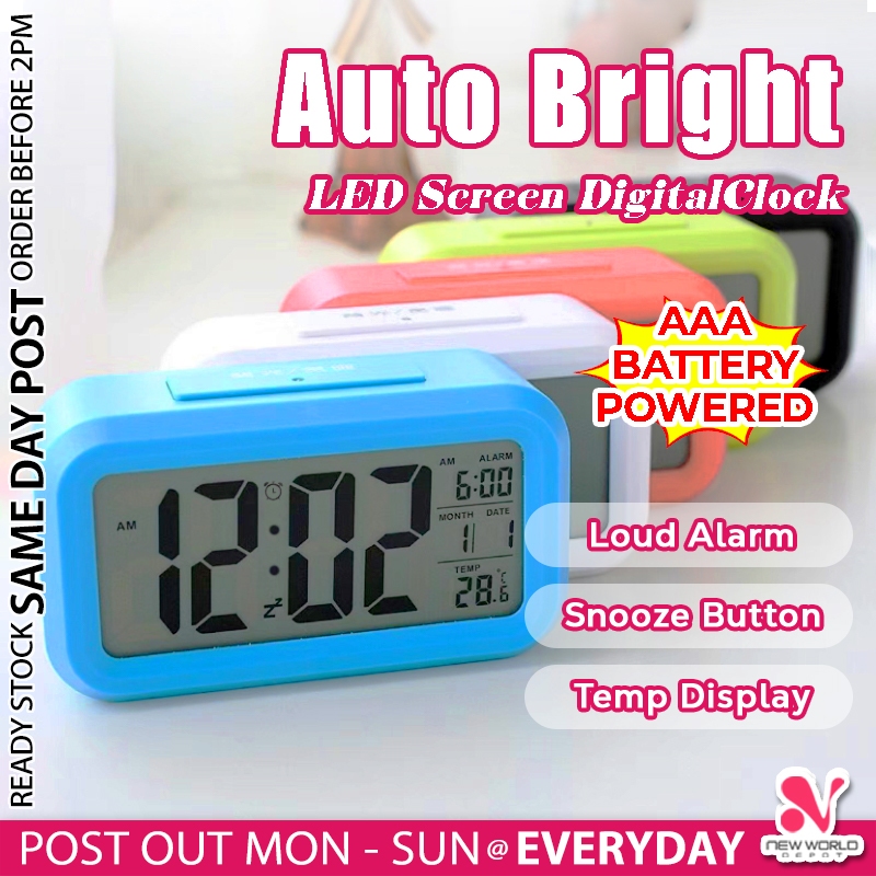 𝗔𝗨𝗧𝗢 𝗦𝗘𝗡𝗦𝗢𝗥 》Digital LCD Alarm Clock LED Date Temperature Night Light ...