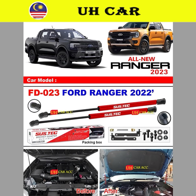 (SUSTEC) Ford Ranger T9 2023 2024 XL XLT WILDTRAK Front Bonnet Damper ...