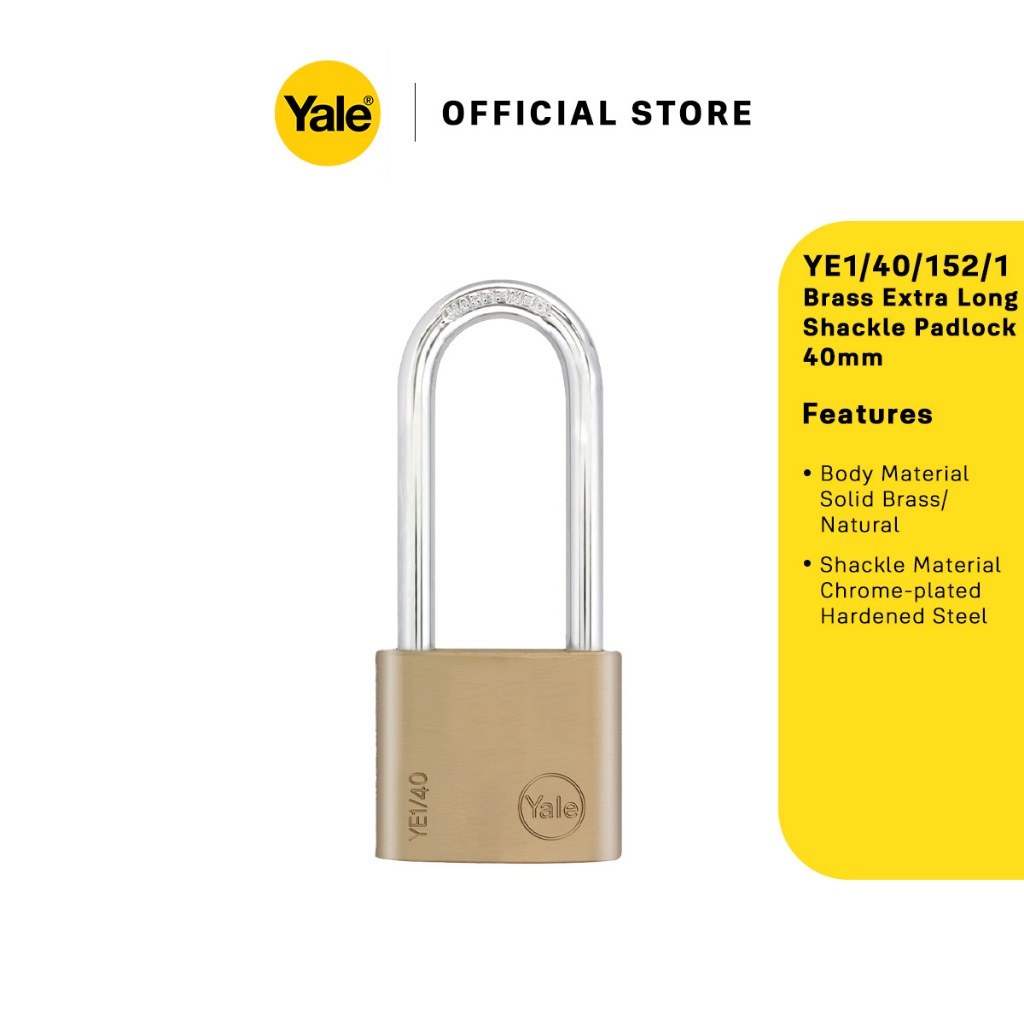 Yale YE1 40mm Indoor Essential Brass Long Shackle Padlock YE1/40/152/1 ...