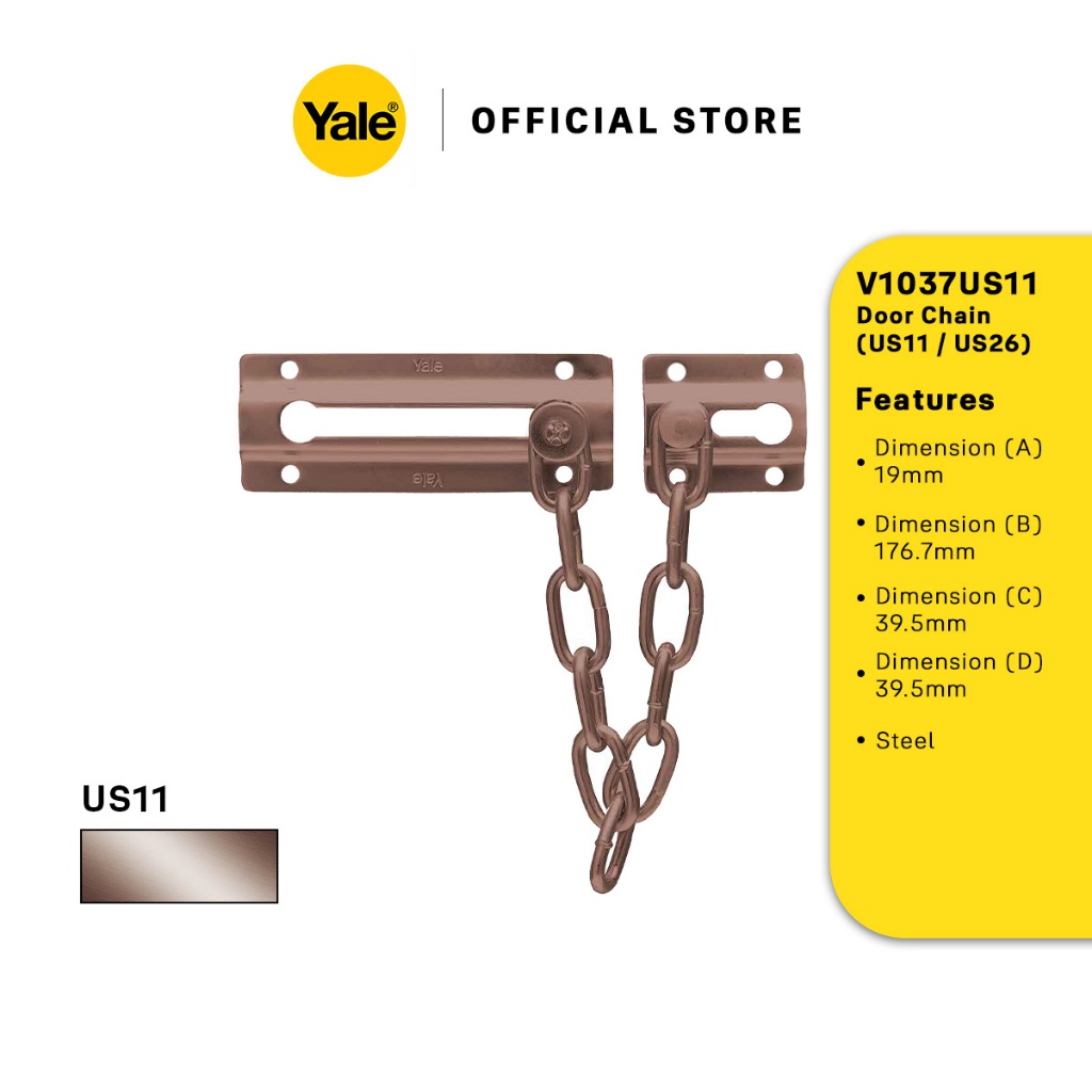 Yale Security Door Chain V1037 US11 - Antique Copper (Wooden Door ...