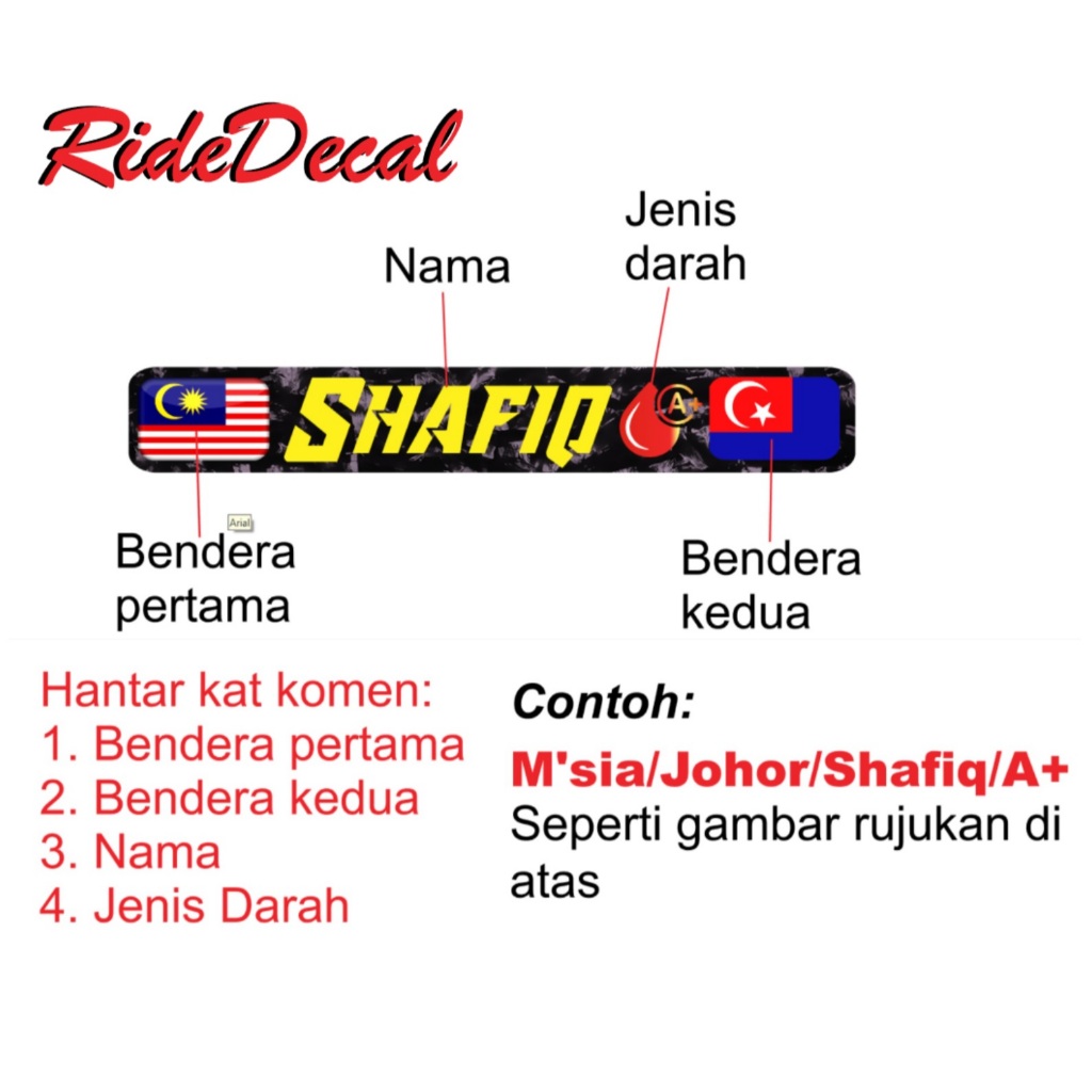 2024/2025 Carbon Fiber Sticker Stiker Nametag Nama Motor Basikal ...