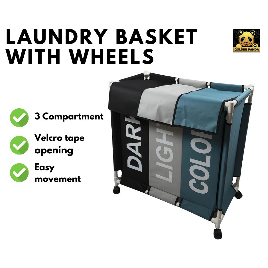 3 Compartment Laundry Basket With Roller/Moveable Laundry Basket ...