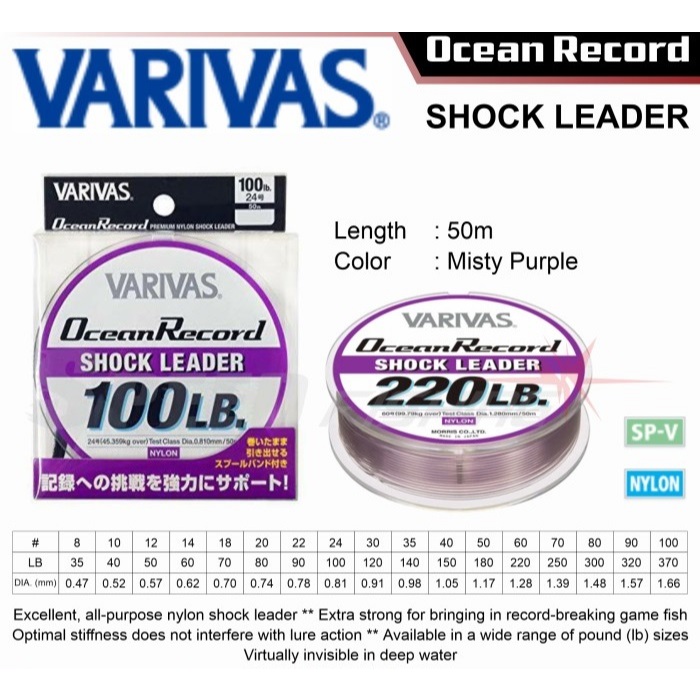 Varivas Ocean Record Nylon Shock Leader Fishing Line 50m | Shopee Malaysia