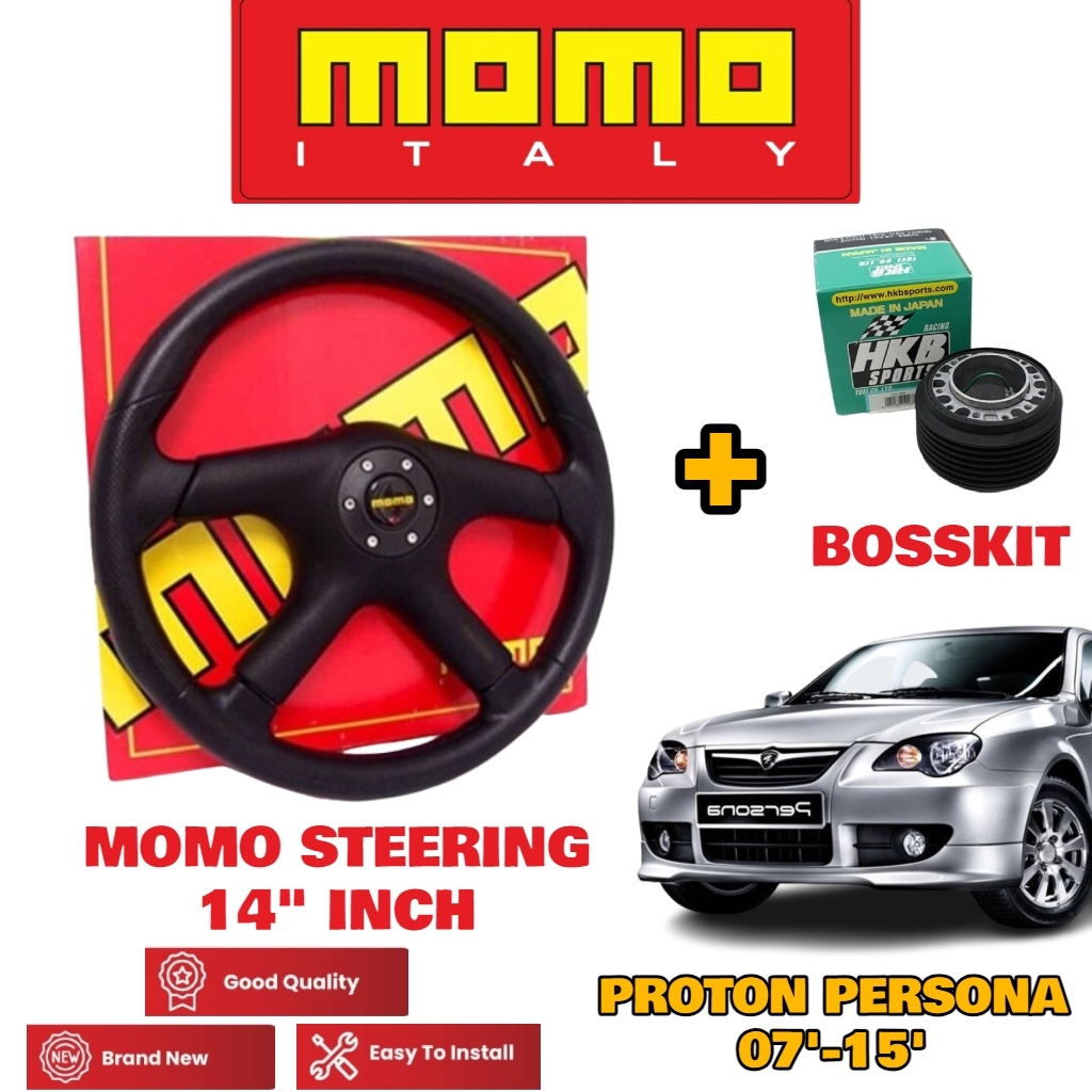 PROTON PERSONA 07'-15' 14'' MOMO STEERING PVC HIGH QUALITY + BOSSKIT ...
