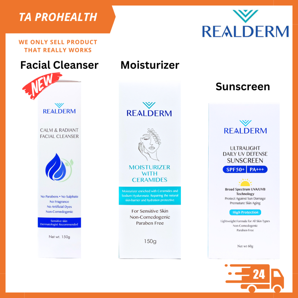 RealDerm Moisturizing Cream with Ceramides 150g / Sunscreen / Cleanser ...