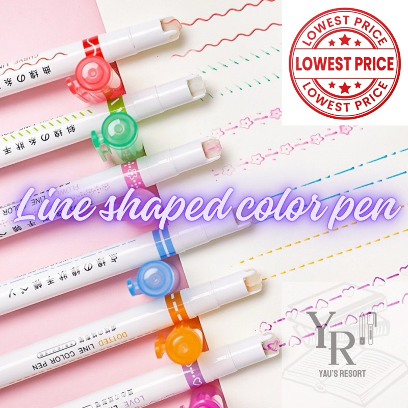 Line Shaped Highlighter Pen 曲线笔 Multi Color Roller Tip Curve Liner ...