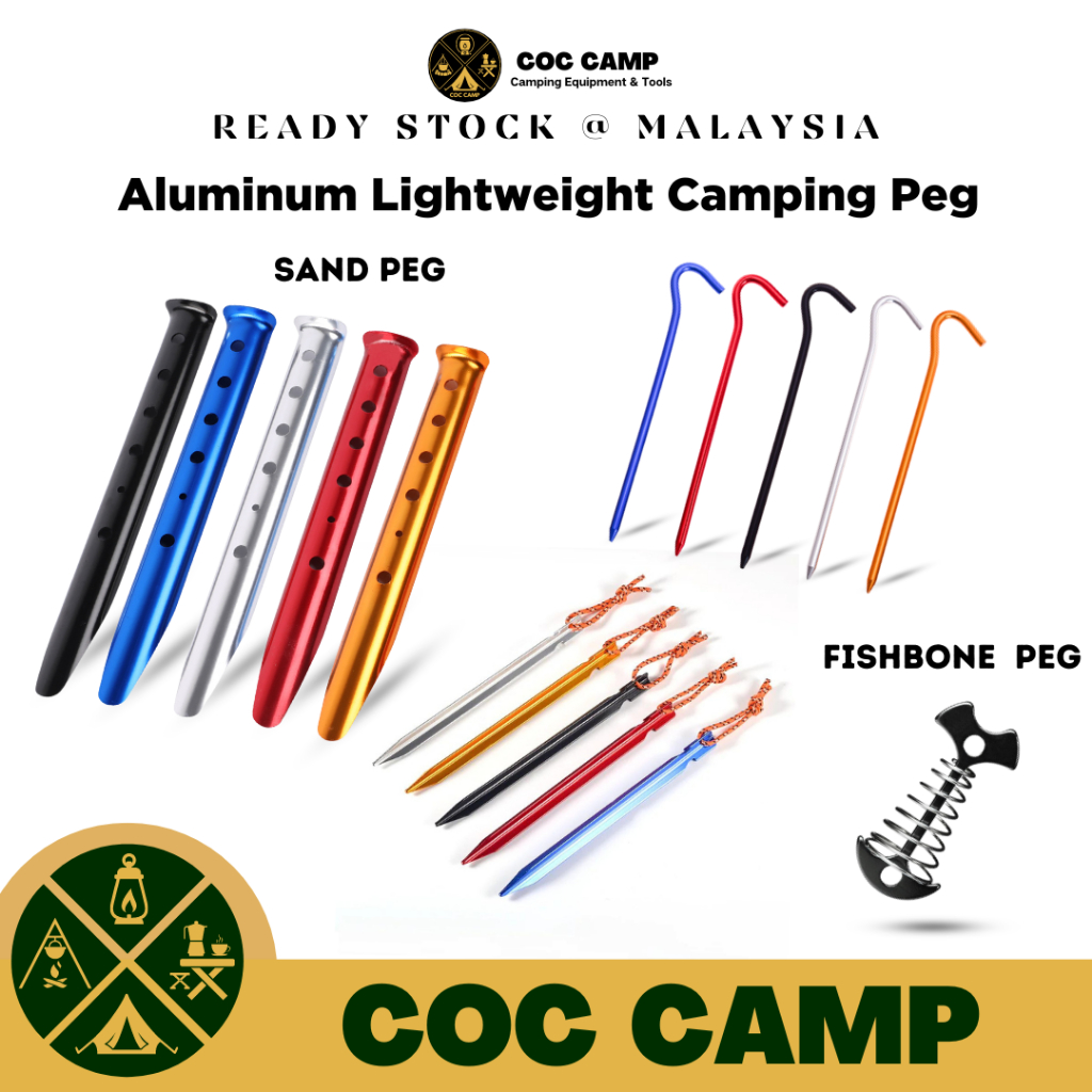 COCcamp Camping Aluminum Lightweight Sand Peg Fishbone Deck Peg Nail ...