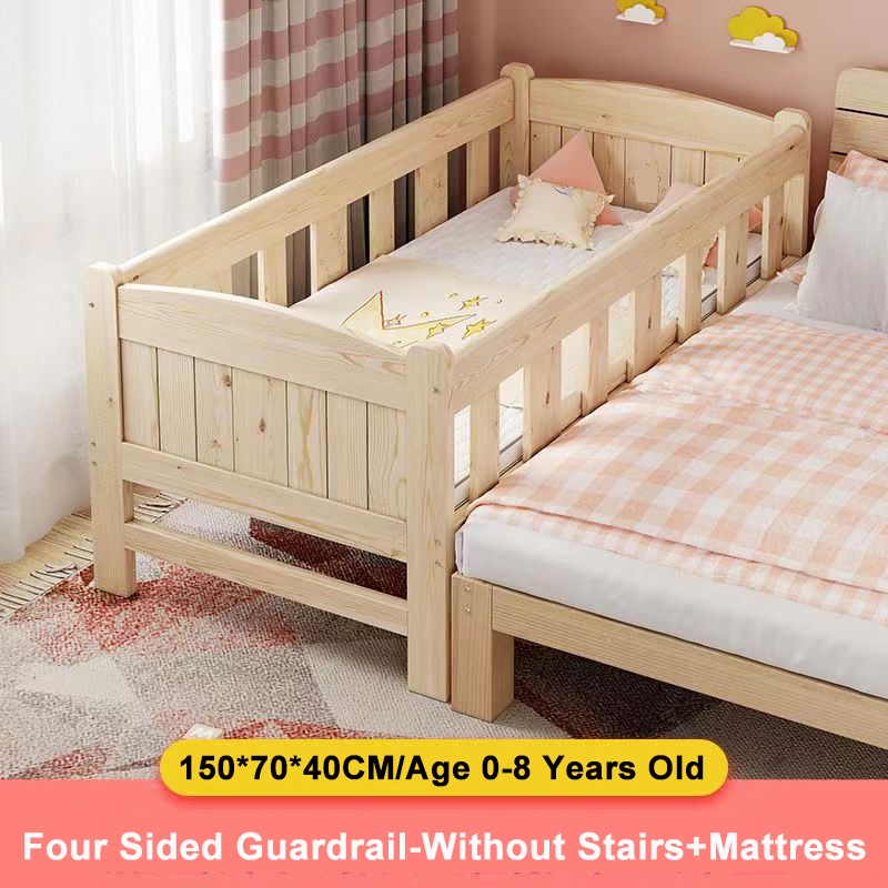 （12Hour Ship）Upgrade Katil Baby Cot Bed Mattress Set Wood Baby Crib No ...