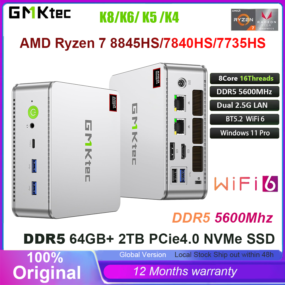 GMKtec K8 Mini Pc AMD Ryzen 7 8845HS DDR5 NVME 5600MT/S SSD K6 7840HS Windows 11 Pro WIFI6 ...