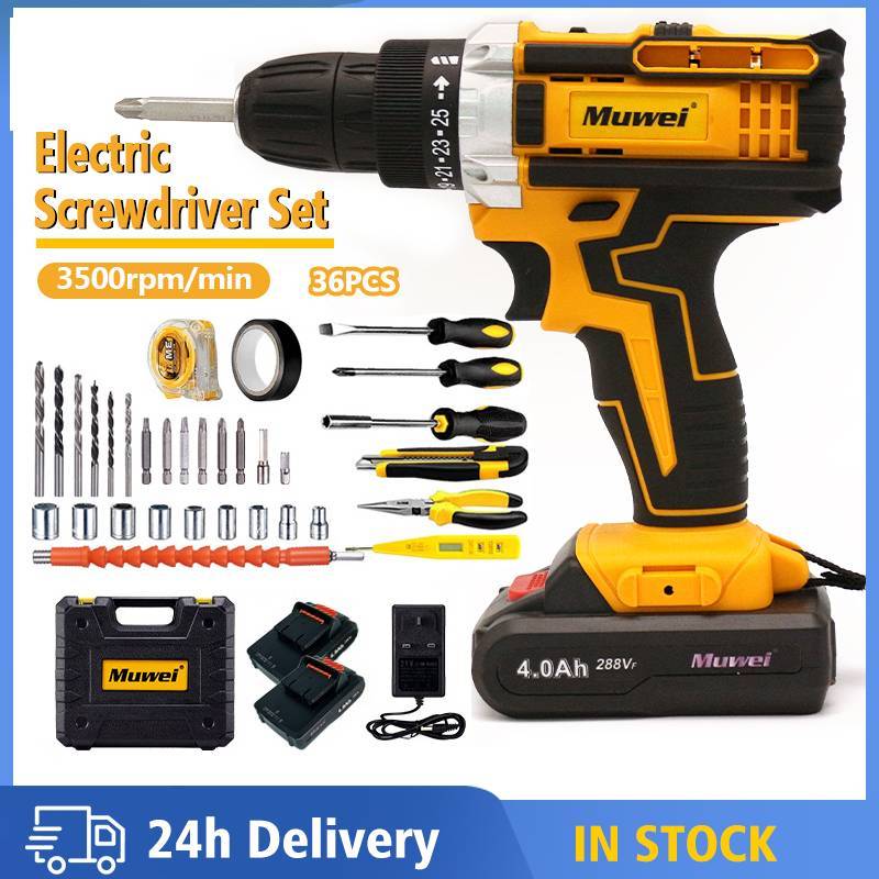 29 PCS Cordless Hand Drill Set Li-on Battery Car Electric Screwdriver ...