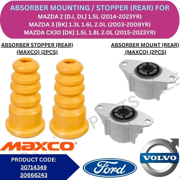 ABSORBER MOUNTING, STOPPER, COVER (REAR) FOR MAZDA 2 [DJ, DL] '14-23YR ...