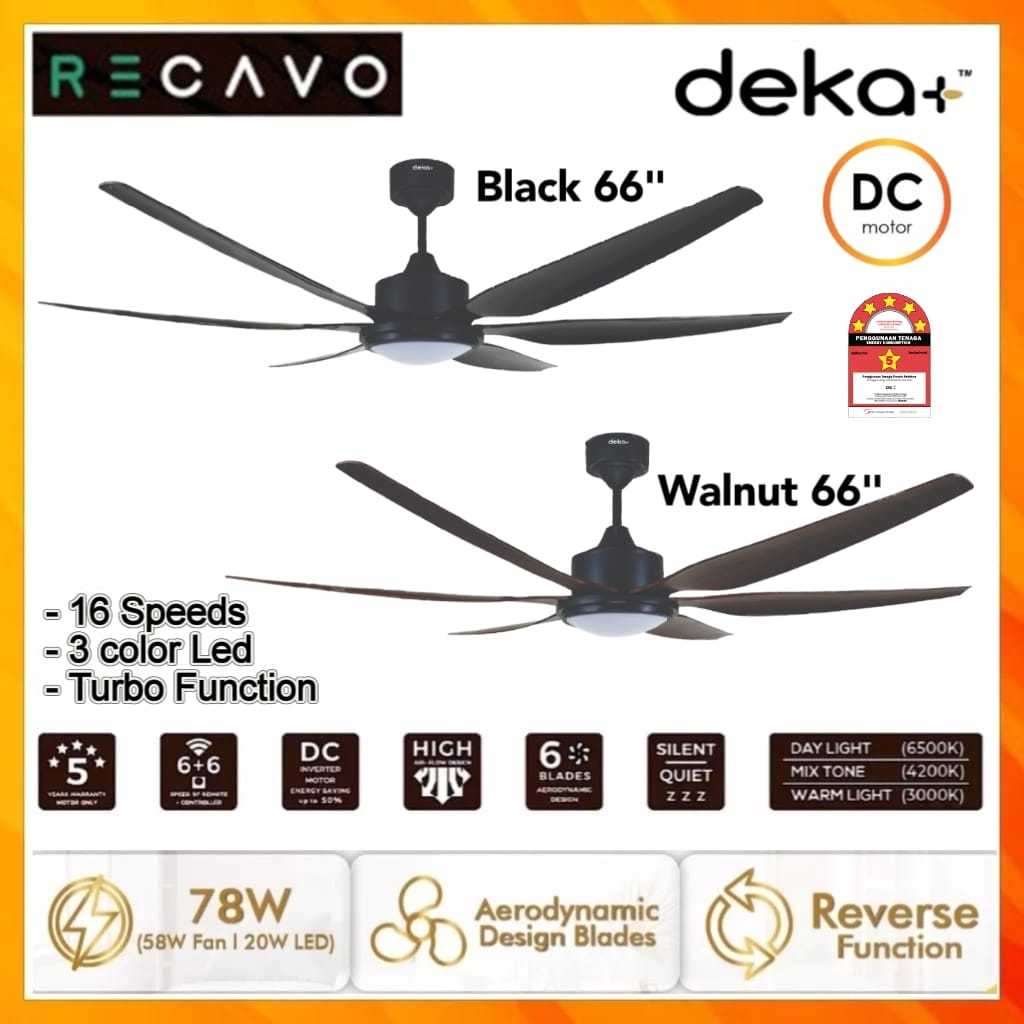 DEKA+ Neon 66” Walnut Colour 6 Blade DC motor Remote Control Ceiling ...