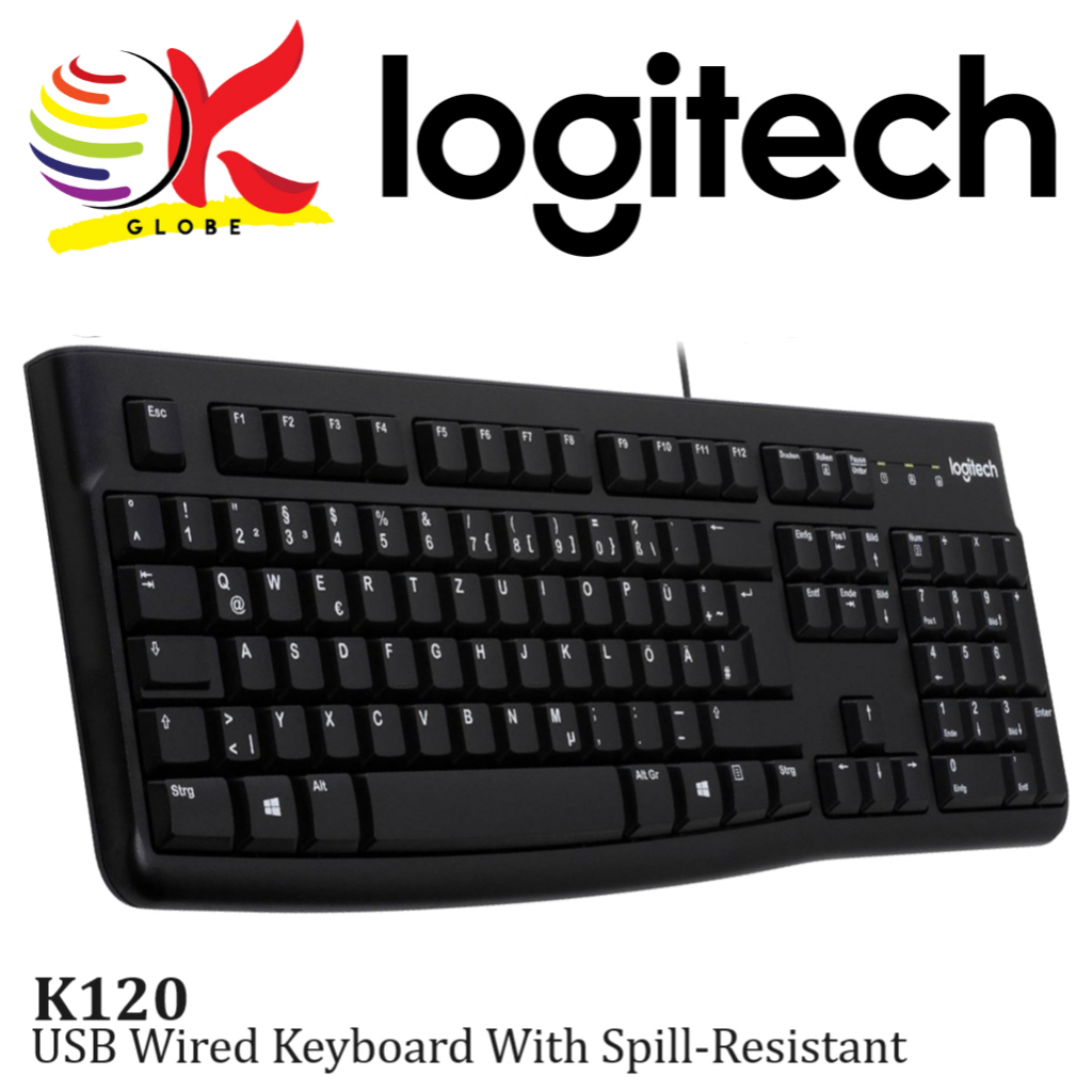 LOGITECH K120 USB WIRED KEYBOARD WITH SPILL RESISTANT / QUIET TYPING ...