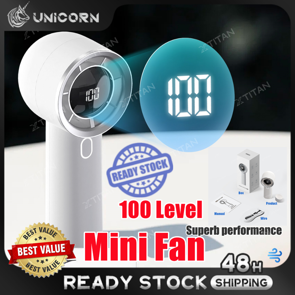 100 Level Handheld Fan Mini Portable Foldable Small Fan Digital Display ...