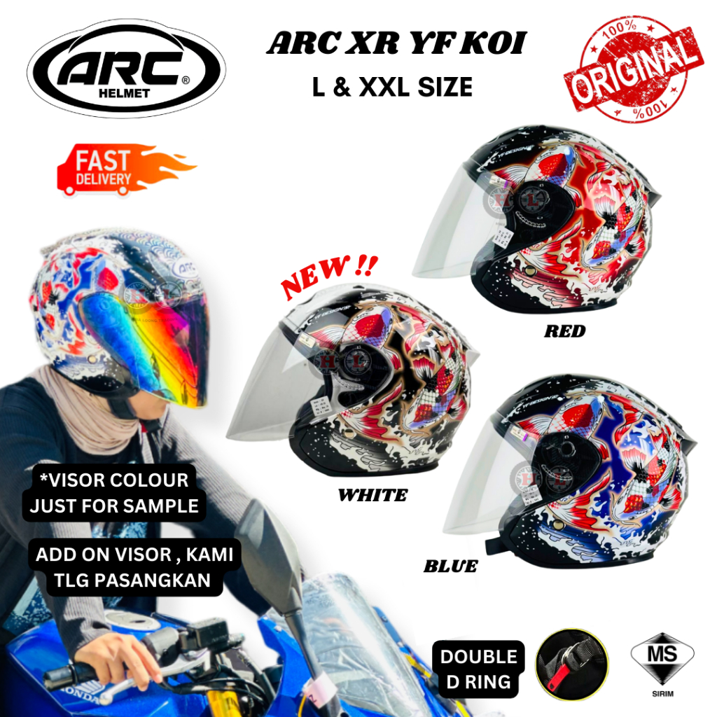 ARC XR YF DESIGN KOI OPEN FACE HELMET ORIGINAL ( ARC HELMET XR IKAN KOI ...