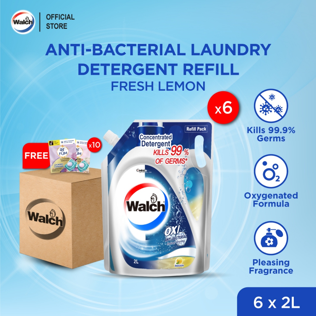 Walch Antibacterial Laundry Detergent Refill - Lemon (2L x 6 Packs ...