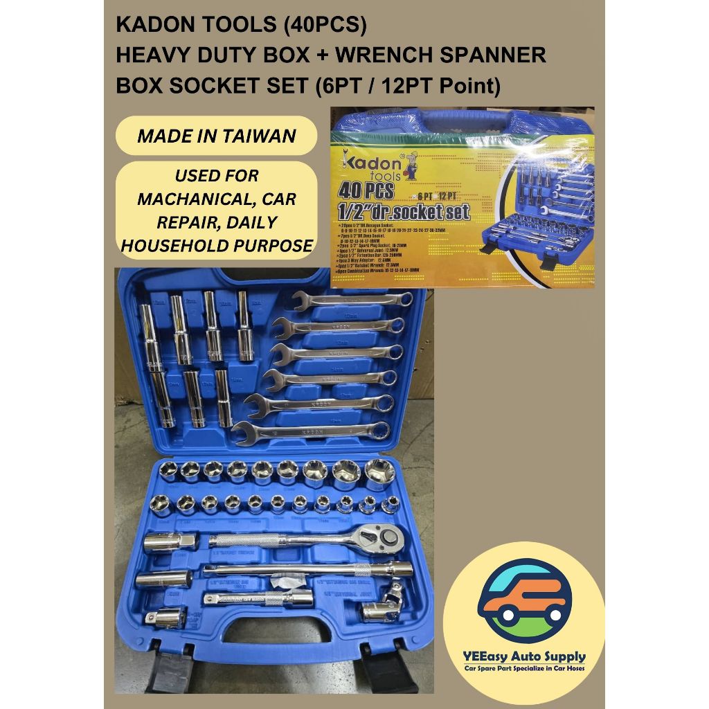 KADON TOOLS (40PCS) HEAVY DUTY BOX + WRENCH SPANNER BOX SOCKET SET (6PT ...
