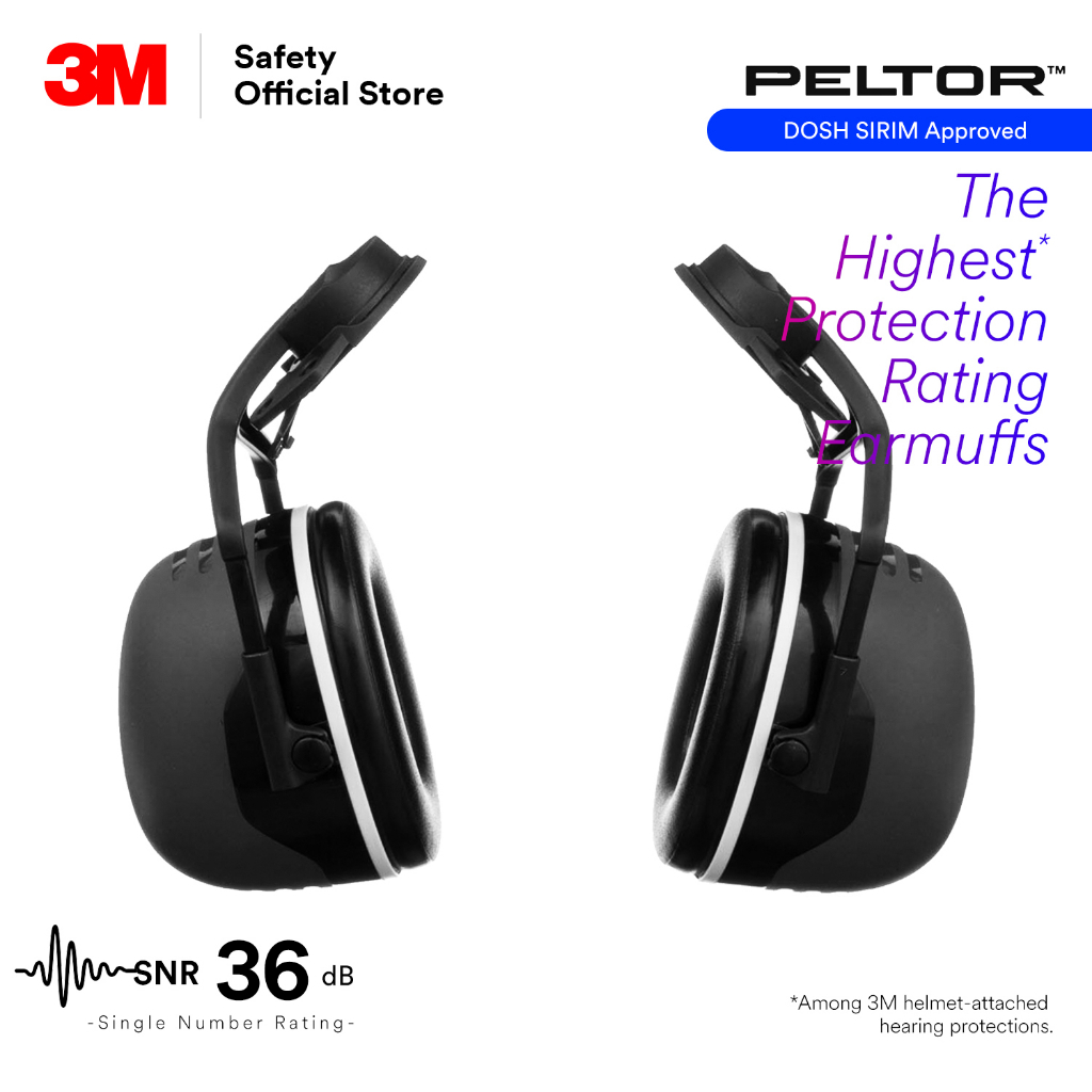 3M™ X5P5E PELTOR Premium Earmuffs/ Helmet Attached Electrically Insulated Safety Earmuffs/ SNR ...