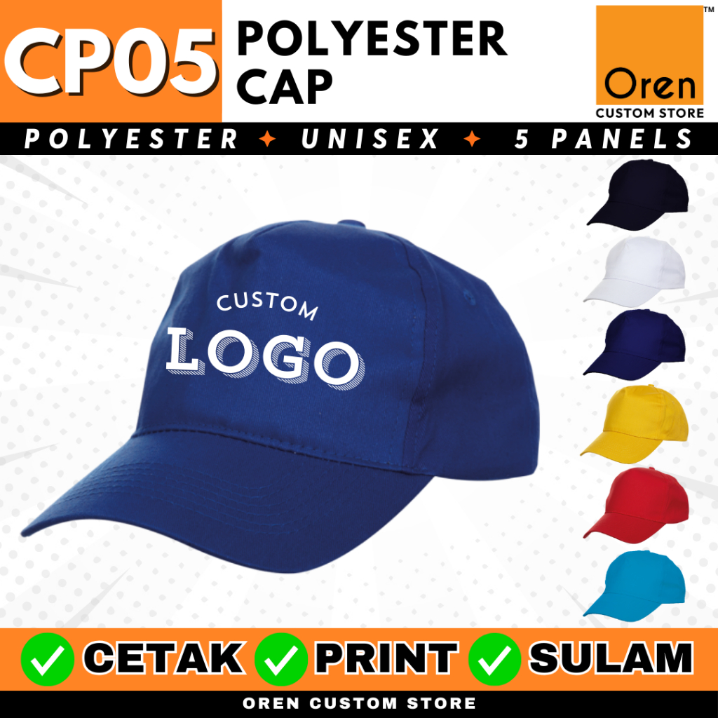 CUSTOM CAP Printing Sulam Topi Oren Sport Cetak Design Polyester Cap 5 ...