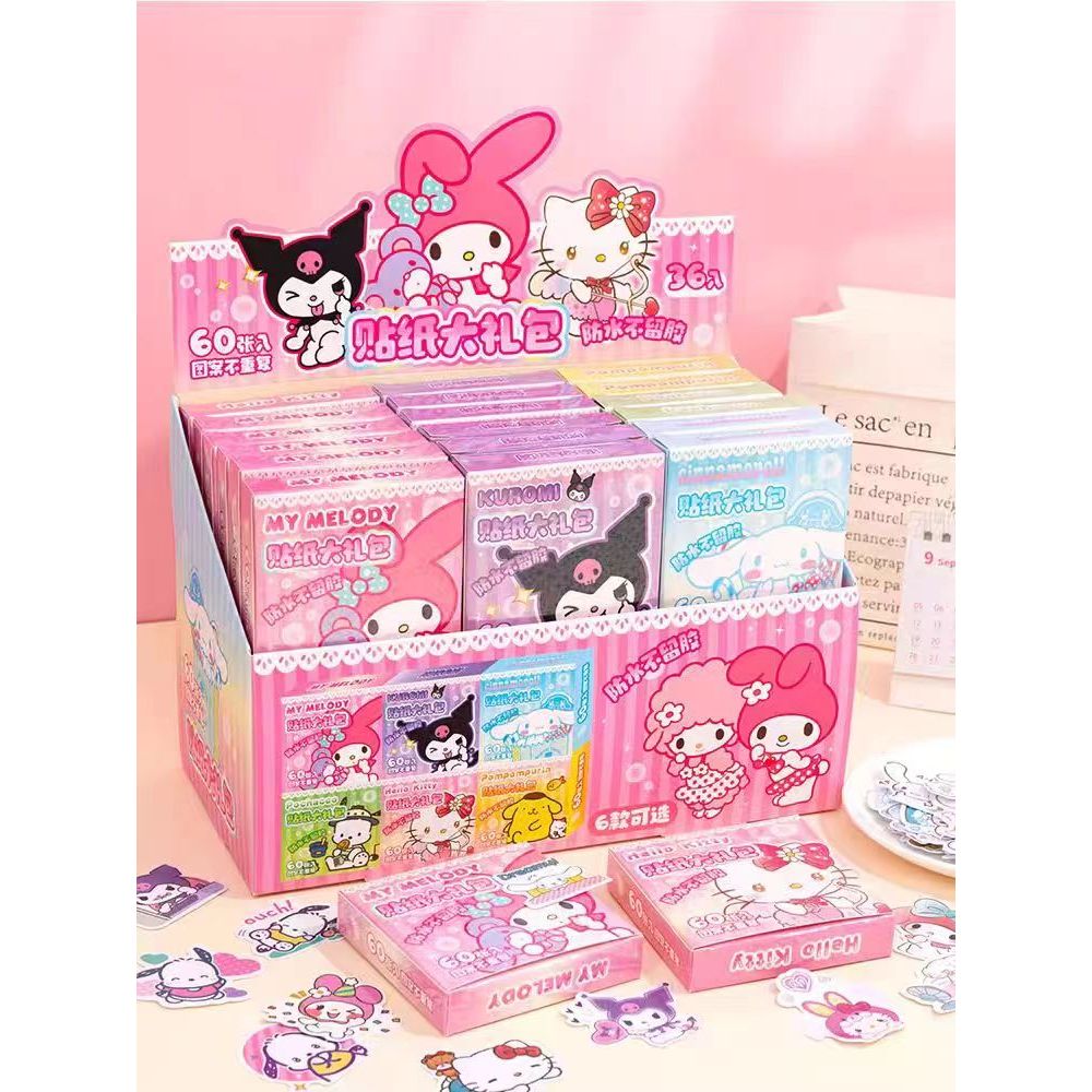 New! 60 pcs Sanrio Stickers Box Waterproof Stickers Kuromi Cinnamoroll ...