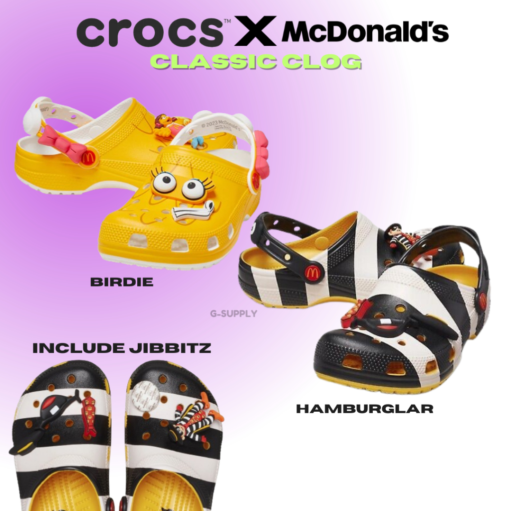 ( EXCLUSIVE ) Original CROCS Hamburglar Birdie McDonald's include Jibbitz Classic Clog Sandal ...
