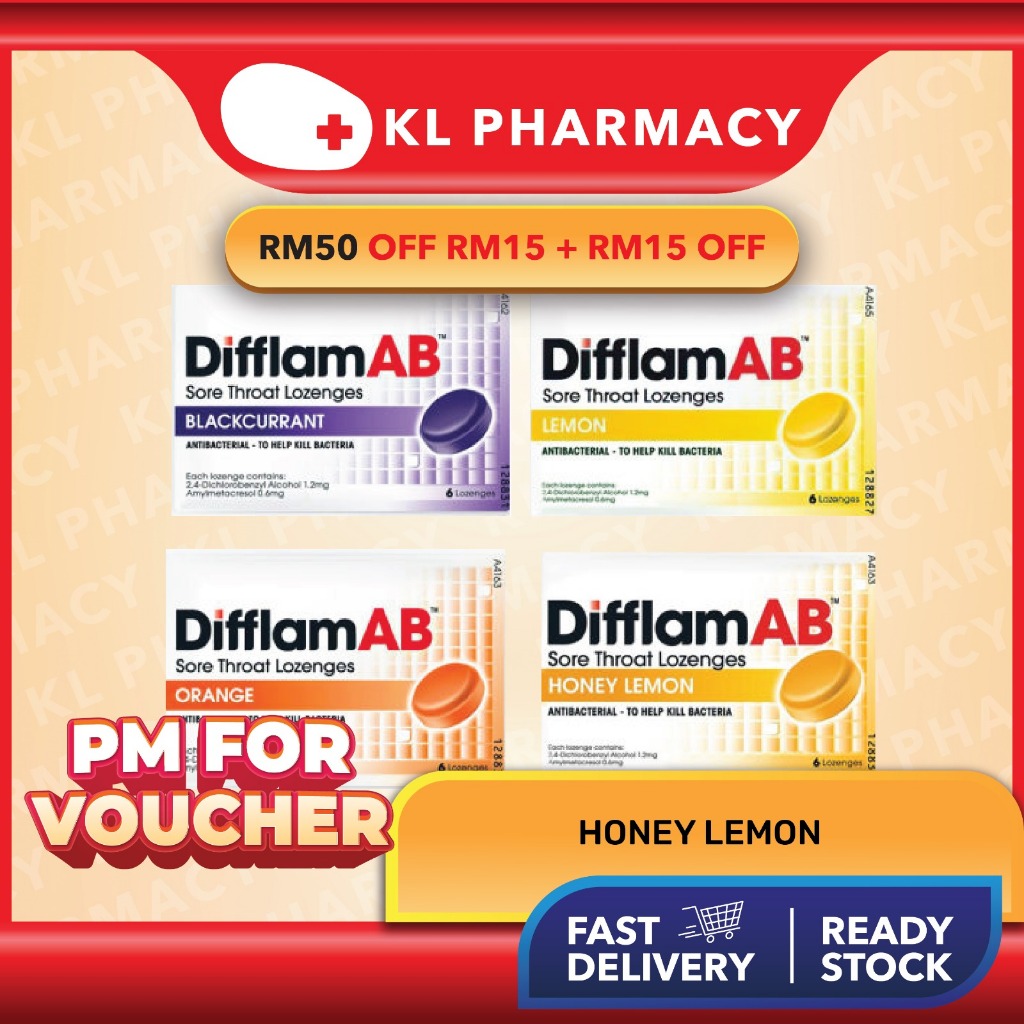 Difflam Ab Sore Throat Lozenges - Blackcurrant/Orange/Lemon/Honey Lemon ...