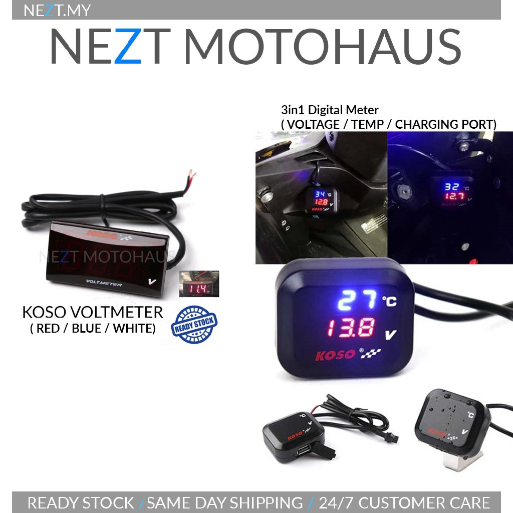 KOSO Mini Voltage Meter Voltmeter LED Digital Display / 3in1 VOLT ...