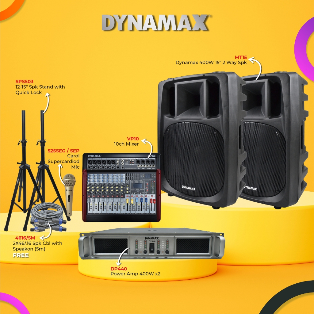 DYNAMAX Sound System Set DP440 400W 4-channel power amplifier, VP10 10 ...