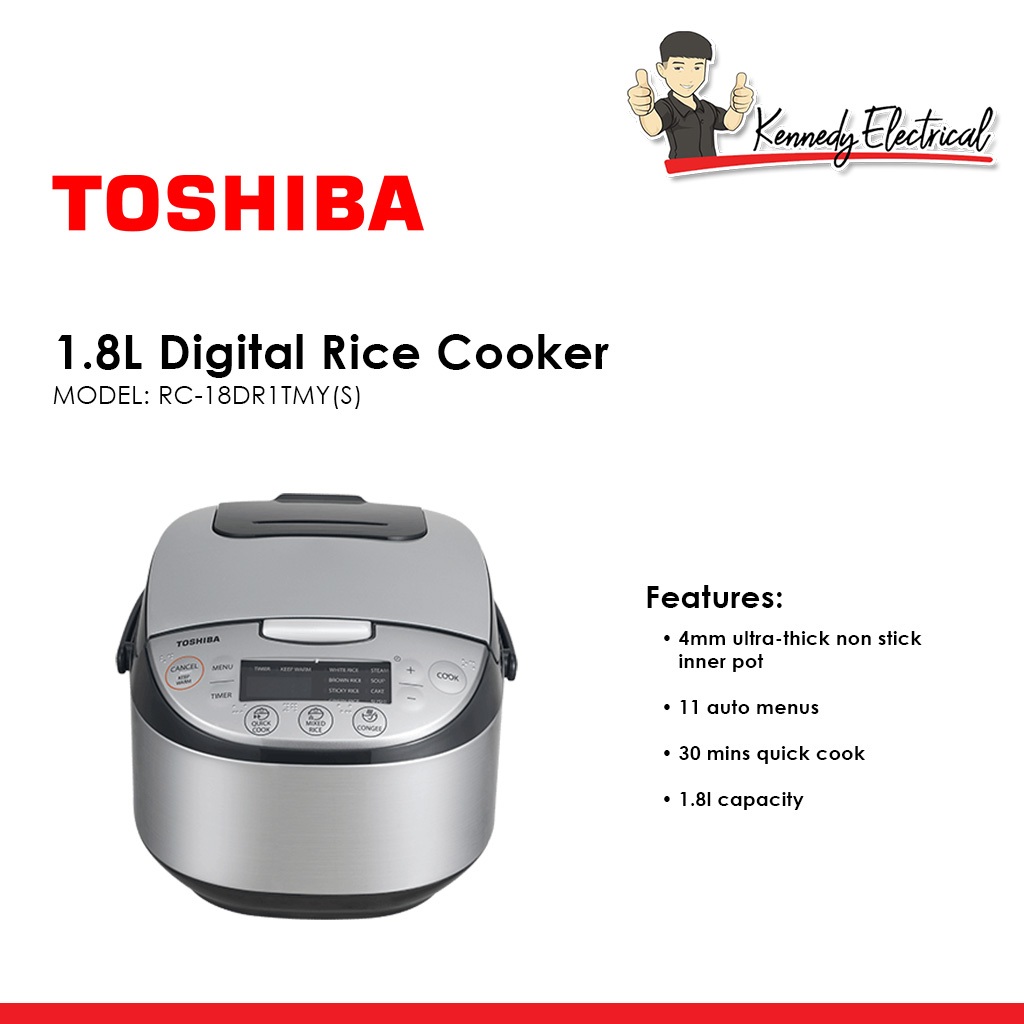 Toshiba 1.8L Digital Rice Cooker Binchotan Digital Series RC-18DR1TMY(S ...