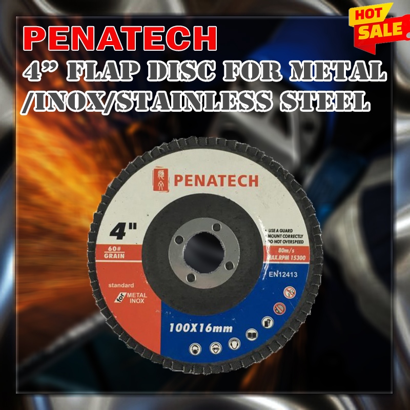 Penatech 4" inch Flap Disc For Metal / Inox / Stainless Steel #60 #80 ...