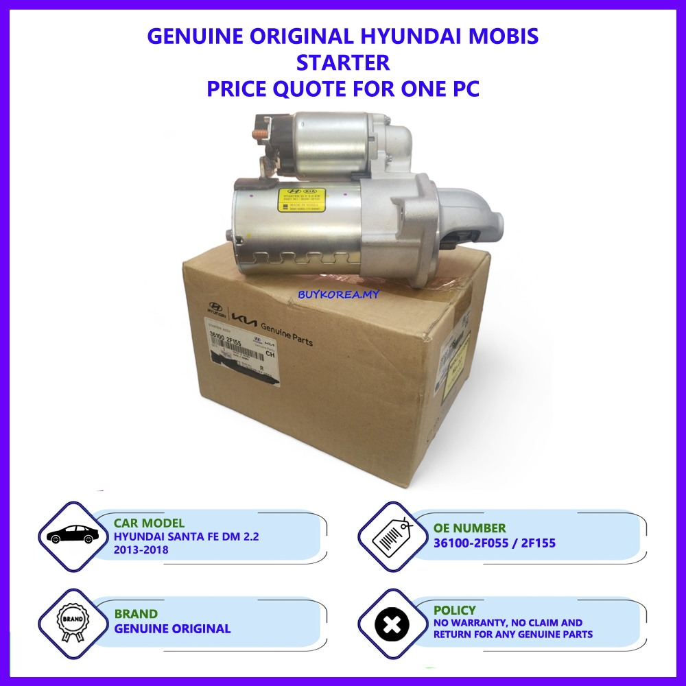 Hyundai Santa Fe DM 2.2 2013-2018 Genuine Hyundai Mobis Starter (36100-2F055 / 2F155) | Shopee ...