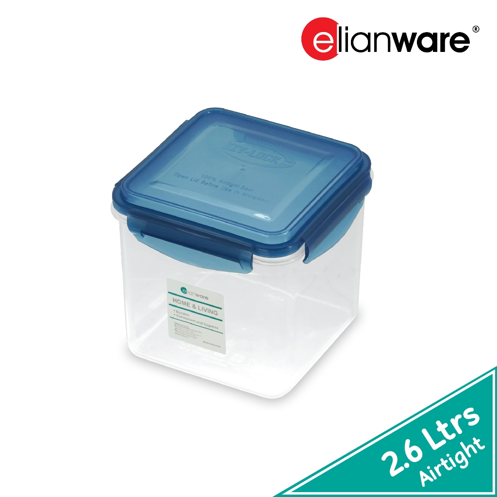 ELIANWARE 350ml-2.6Ltrs Extra Height Lid-Lock Square Airtight Food ...