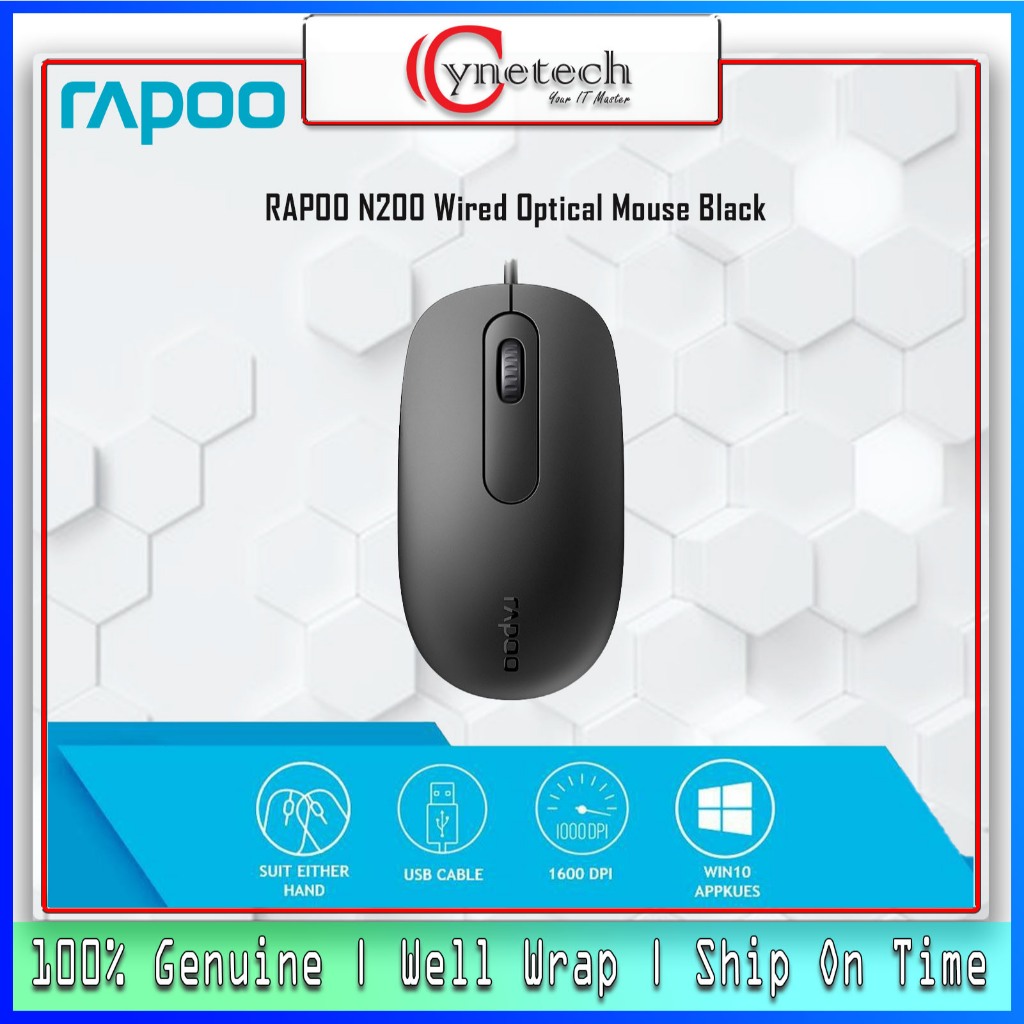 Rapoo N200 Wired Optical Mouse Black | Shopee Malaysia