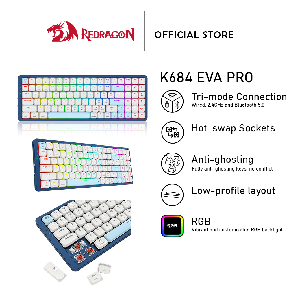 Redragon K684 Eva Pro 96keys Low-profile Tri-Mode RGB Mechanical Keyboard Ultra-Thin - nuphy air ...