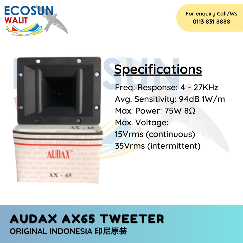AUDAX AX-65 (SUARA PANGGIL/SUARA TARIK) PIEZO TWEETER FOR SWIFTLET ...