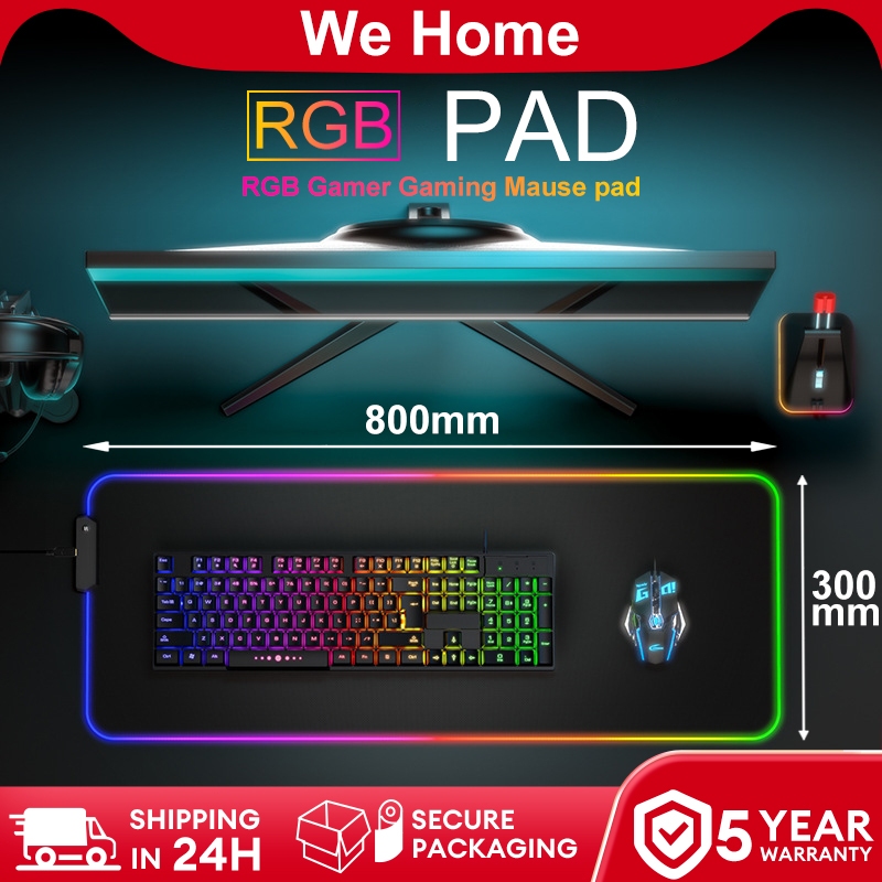 Mouse Pad RGB Gaming Mause Pad Colour LED Lighting 80x30CM Non-Slip ...