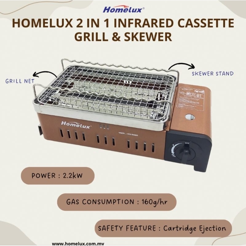 HOMELUX High Quality 2 in 1 Portable Infrared Cassette Grill and Skewer ...