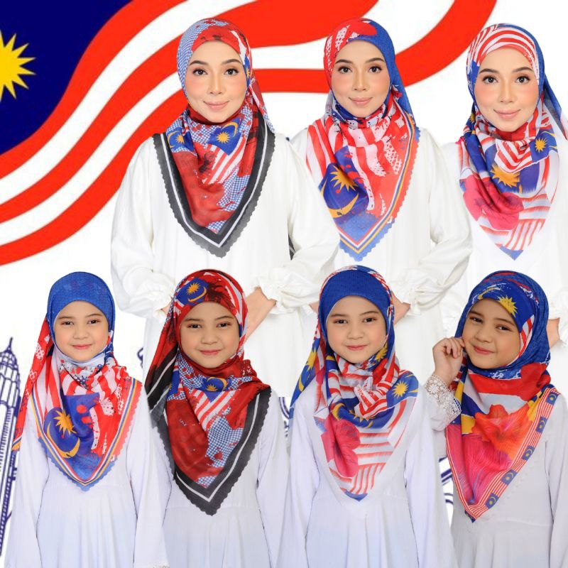 Tudung merdeka bawal merdeka laser cut kids dewasa dan kanak-kanak ...