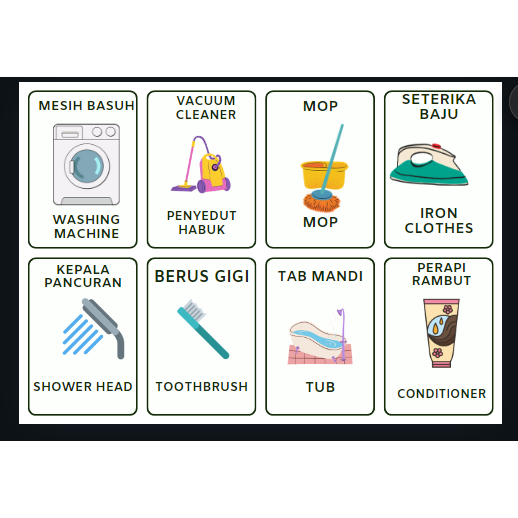 flashcard Pdf BM BI barangan dalam rumah dan organ badan | Shopee Malaysia